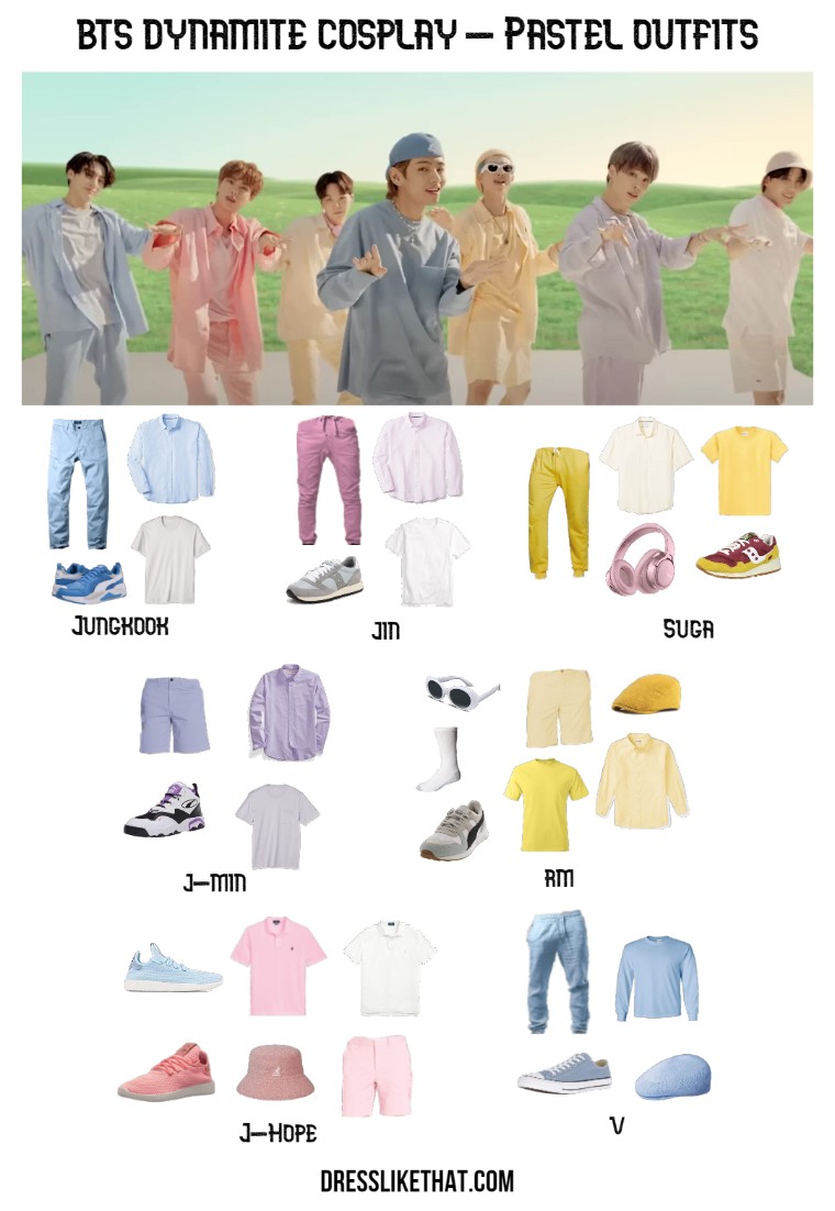 BTS Dynamite Cosplay - Pastel Outfits - Dress Like That BTS Dynamite Cosplay - Pastel Outfits - Dress Like That